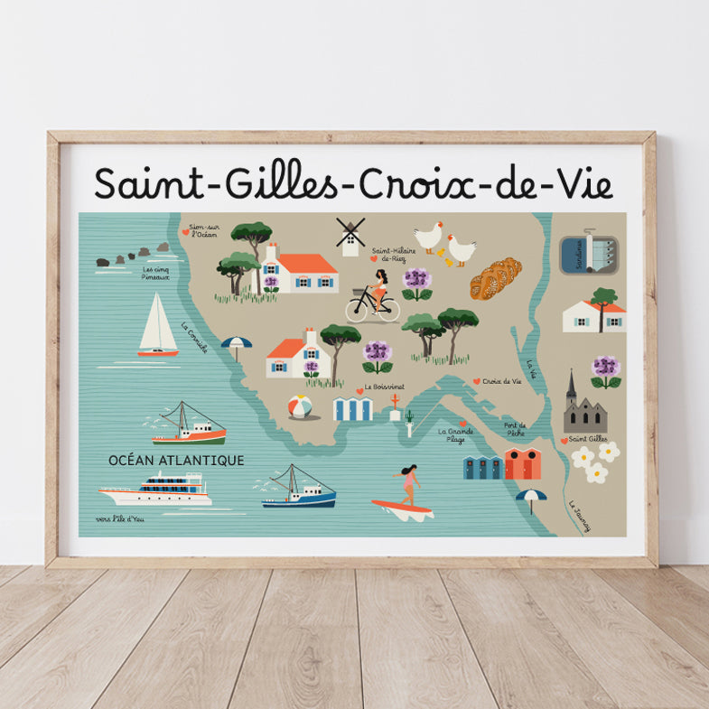 Affiche SAINT-GILLES-CROIX-DE-VIE - Carte Côtière – Les Bienfaiteurs
