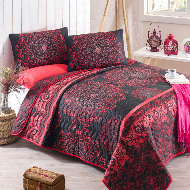 Ensemble de couvre-lits matelassés King - Şehri-Ala - Rouge - Rouge No ...