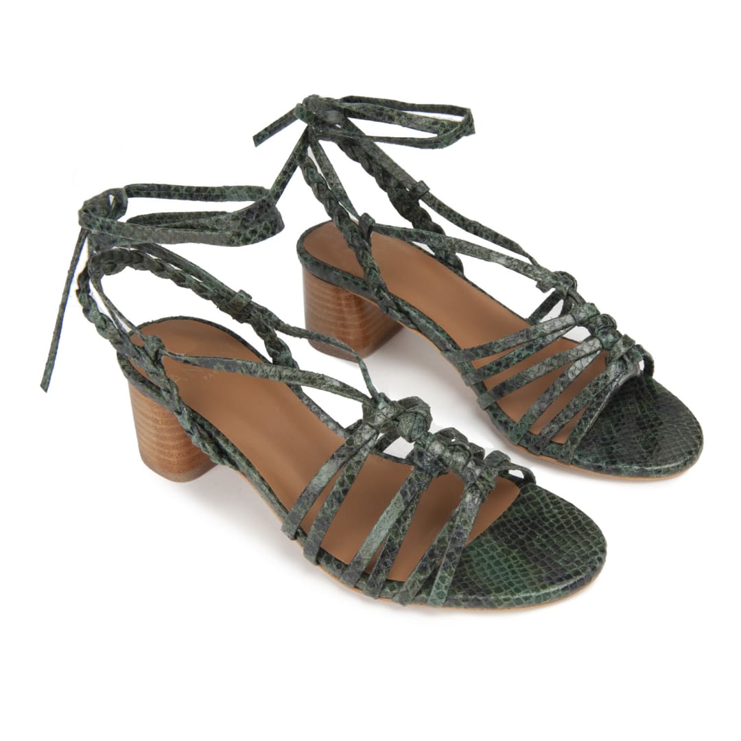 Sandales à talons "Camille" - Python vert – Les Bienfaiteurs
